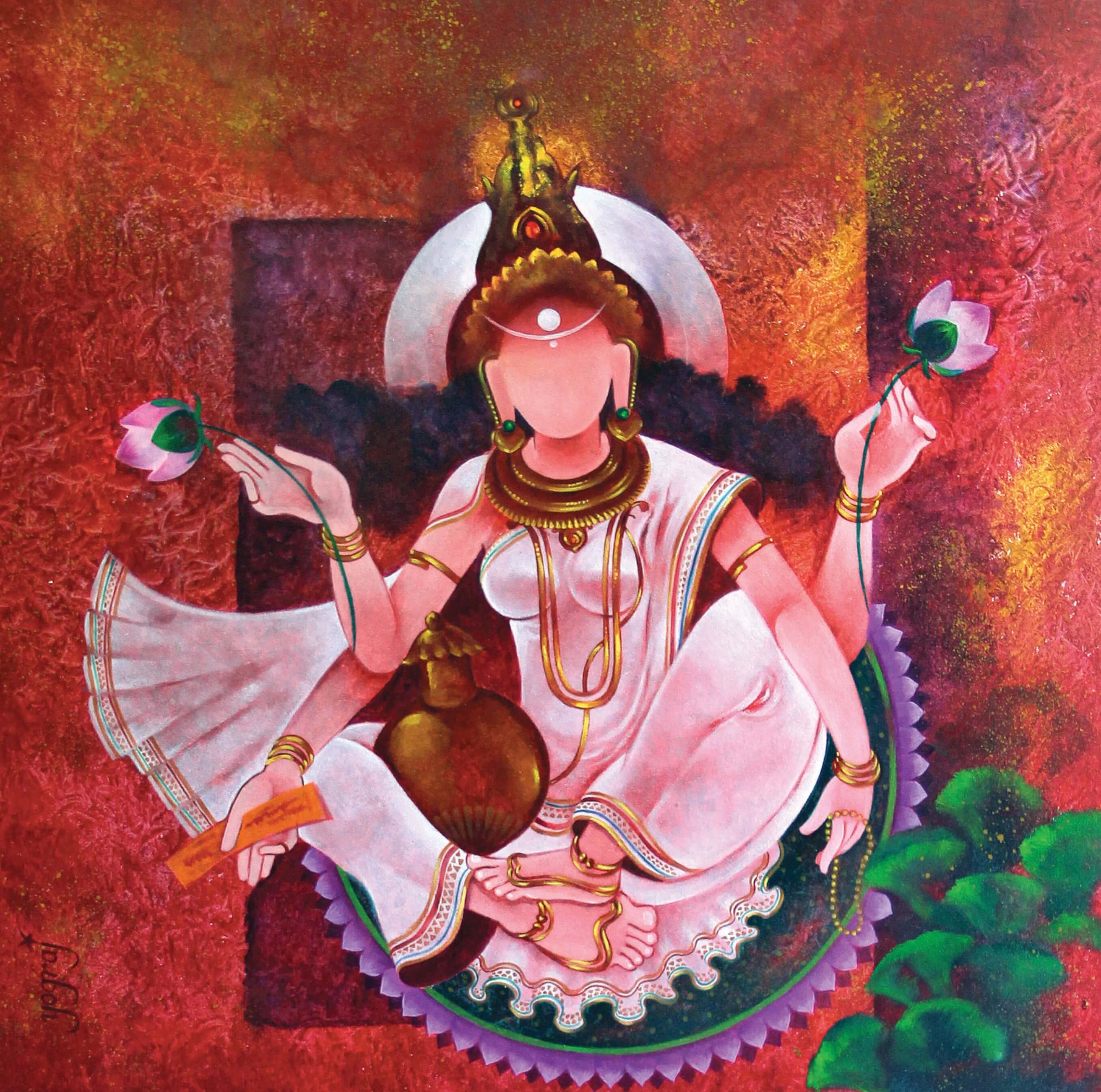 Vidhya Lakshmi by Yograj Verma | Oil Painting
